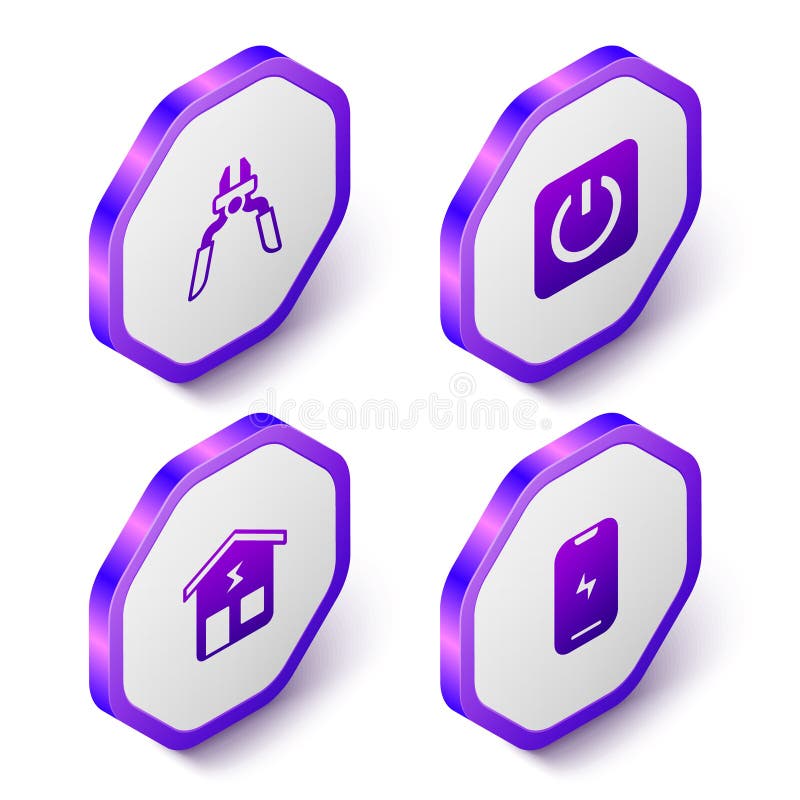 Set Isometric Pliers Tool, Power Button, Smart Home and Mobile Phone ...