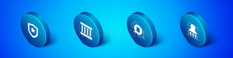 Set Isometric Police Badge, , Suspect Criminal and Prison Window Icon ...
