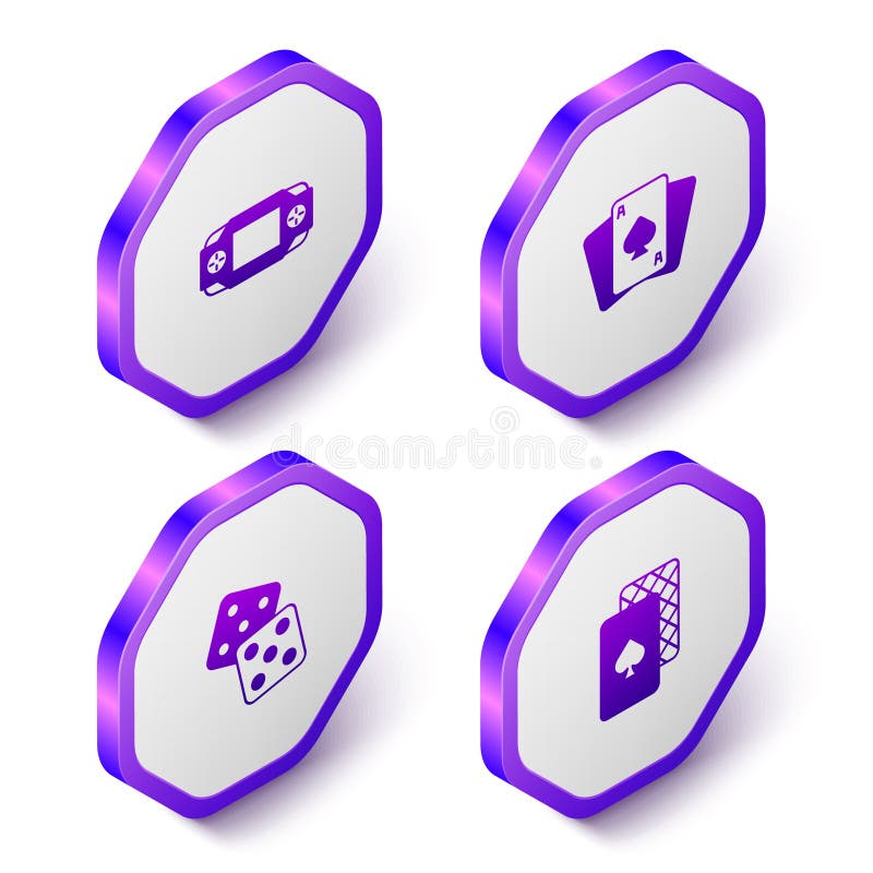 Set Isometric Portable Video Game Console, Playing Cards, Game Dice and ...