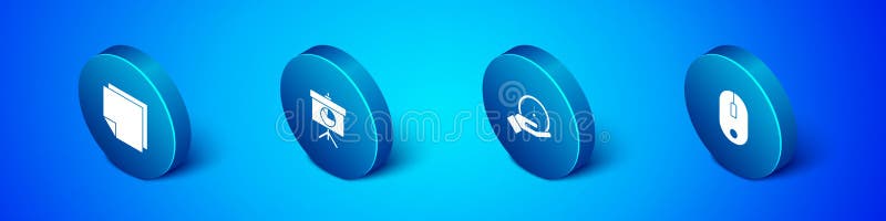 Set Isometric Post Note Stickers, Clock, Computer Mouse and Chalkboard ...