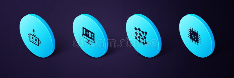 Set Isometric Processor CPU, Neural Network, Algorithm and Artificial Intelligence Robot Icon ...