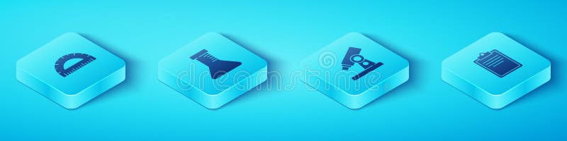 Set Isometric Protractor, Test Tube and Flask, Clipboard with Checklist ...