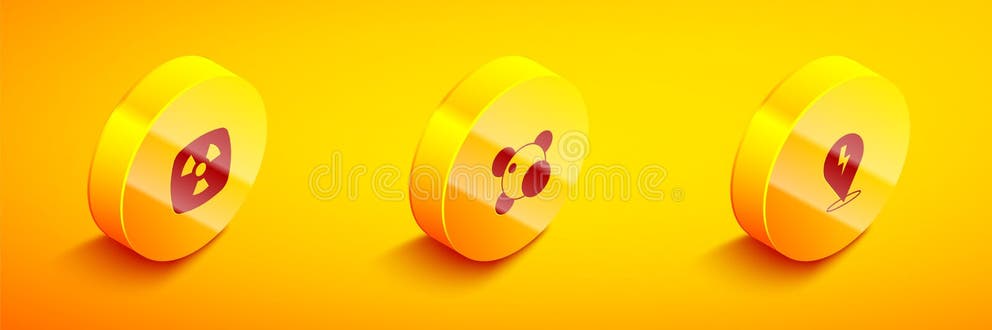 Set Isometric Radioactive, Molecule and Lightning Bolt Icon. Vector ...