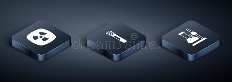 Set Isometric Radioactive, Test Tube Flask on Stand and Icon. Vector ...