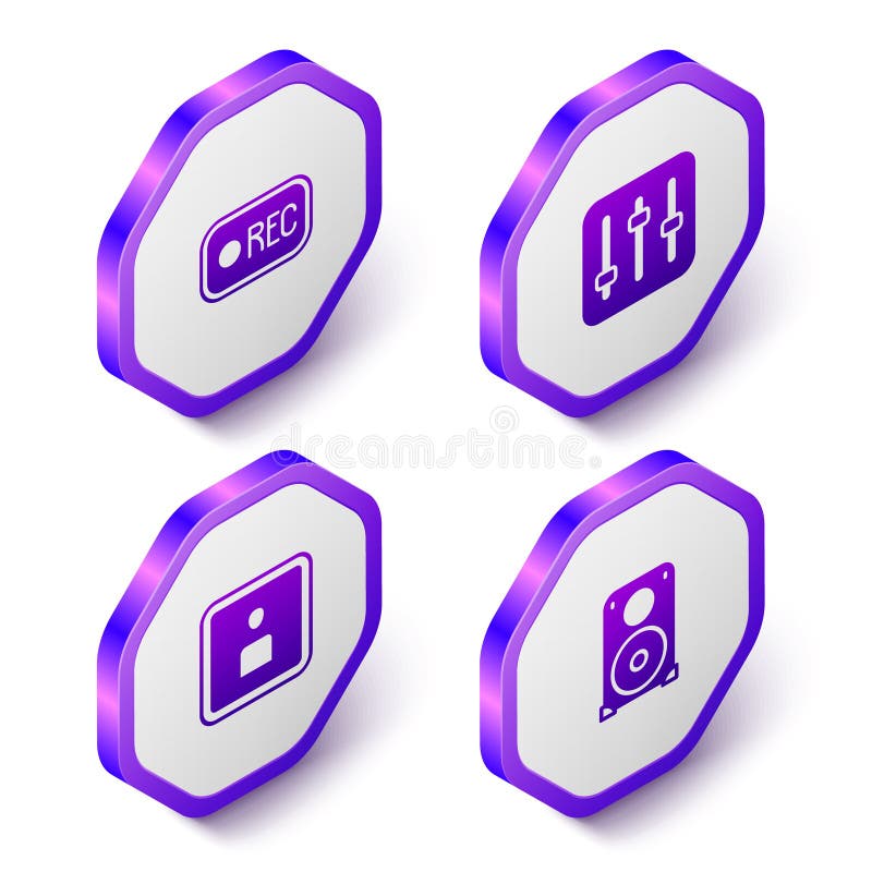 Set Isometric Record Button, Sound Mixer Controller, Play Video and ...