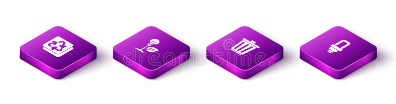 Set Isometric Recycle, Light Bulb with Leaf, Trash Can and LED Light ...