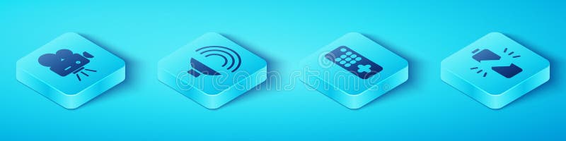 Set Isometric Retro Cinema Camera, Speaker Volume, Broken Battery and ...