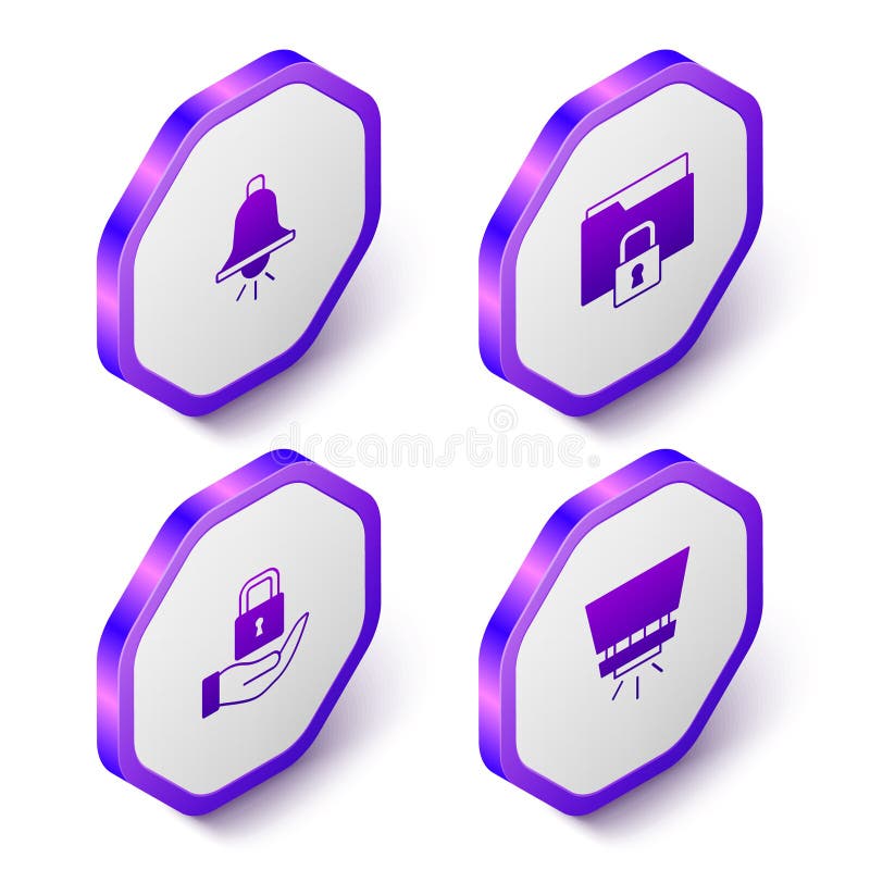 Set Isometric Ringing Alarm Bell, Folder and Lock, Lock and Fire ...