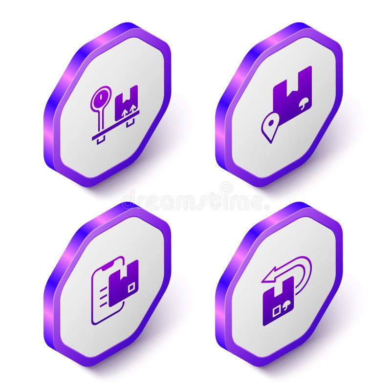 Set Isometric Scale with Cardboard Box, Location, Document Tracking ...