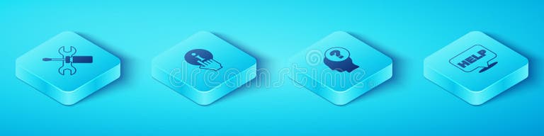 Set Isometric Screwdriver and Wrench Spanner, Information, Speech ...