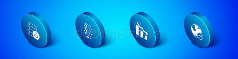 Set Isometric Server Security with Padlock, Financial Growth Decrease, and Icon. Vector Stock ...
