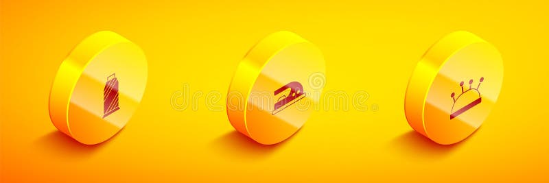 Set Isometric Sewing Thread on Spool, Electric Iron and Needle Bed and ...