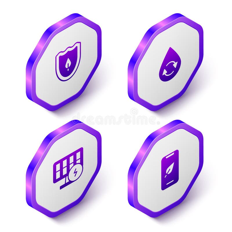 Set Isometric Shield with Leaf, Recycle Clean Aqua, Solar Energy Panel ...