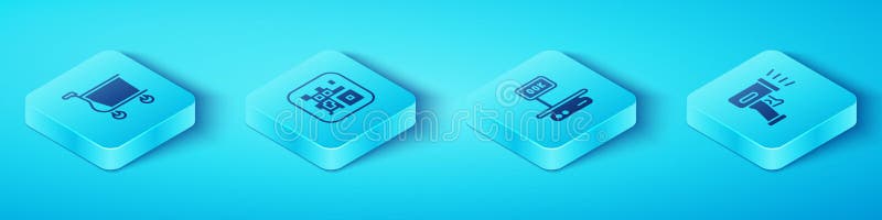 Set Isometric Shopping Cart, QR Code, Scanner Scanning Bar and ...