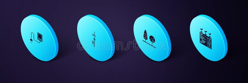 Set Isometric Smart Farming Technology, Trees, Standalone Sensor and ...