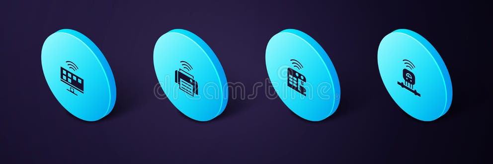 Set Isometric Smart Sensor, Coffee Machine, Printer and Tv System Icon ...