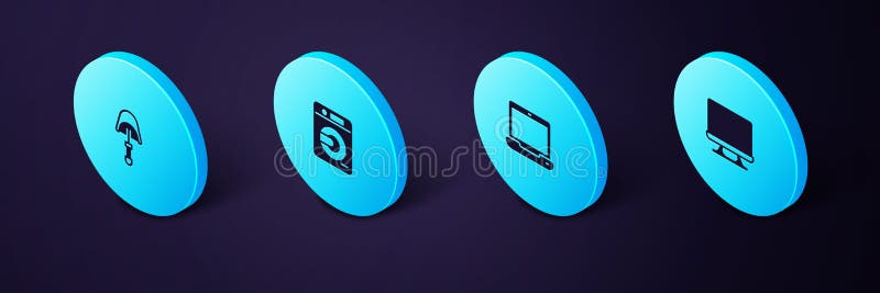 Set Isometric Smart Tv, Laptop, Washer and Spatula Icon. Vector Stock ...
