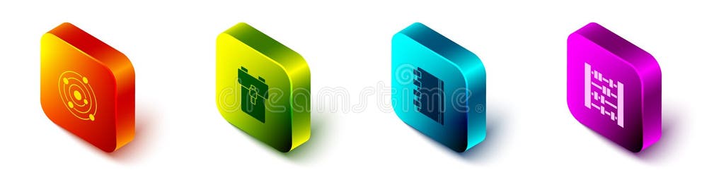 Set Isometric Solar System, School Backpack, Spiral Notebook and Abacus ...