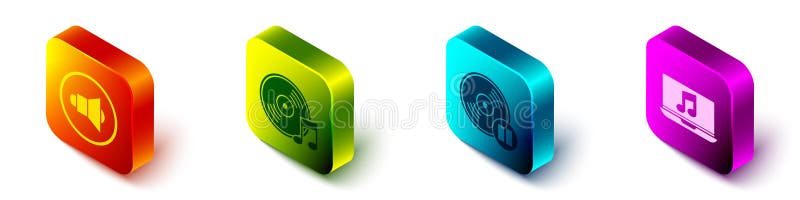 Set Isometric Speaker Volume, Vinyl Disk, Vinyl Disk and Laptop with ...