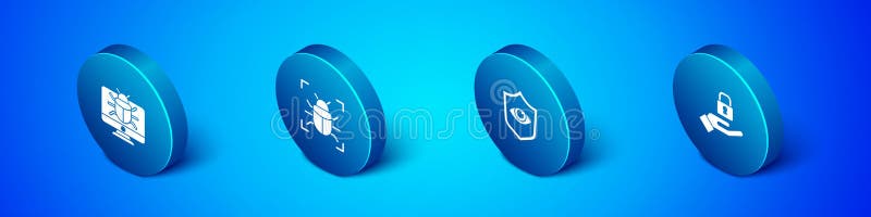 Set Isometric System Bug on Monitor, Shield and Eye, Lock in Hand and ... Set Isometric System Bug on Monitor, Shield and Eye, Lock in Hand and ...