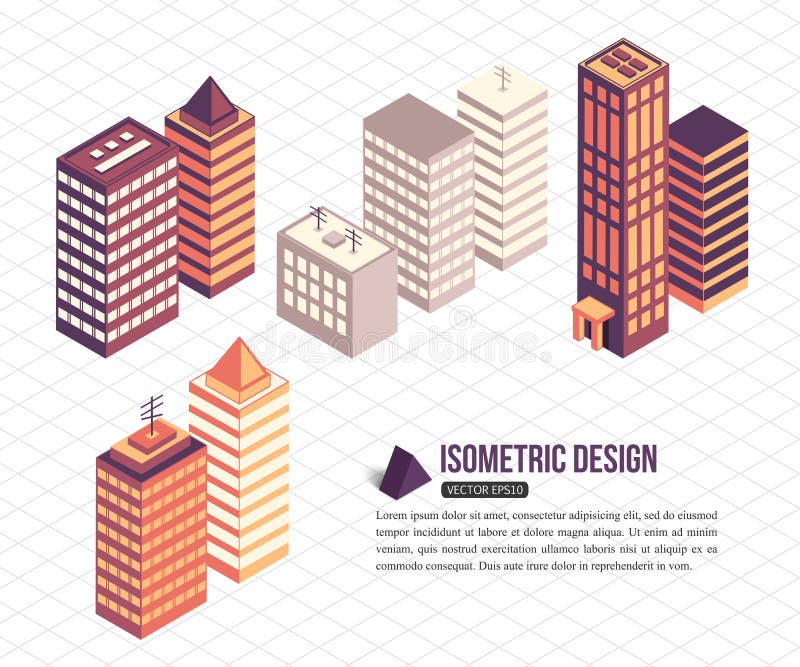 Set of Isometric Buildings stock vector. Illustration of duplex - 18880351