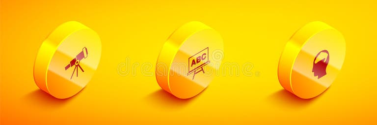 Set Isometric Telescope, Chalkboard and Human Brain Icon. Vector Stock ...