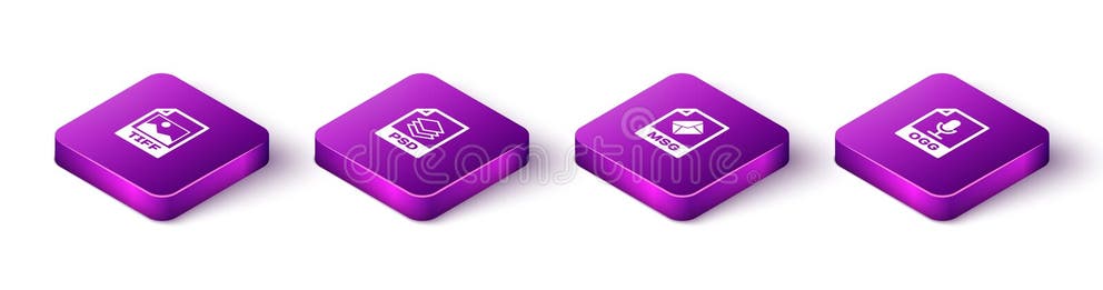 Set Isometric TIFF File Document, PSD, MSG and OGG Icon. Vector Stock ...