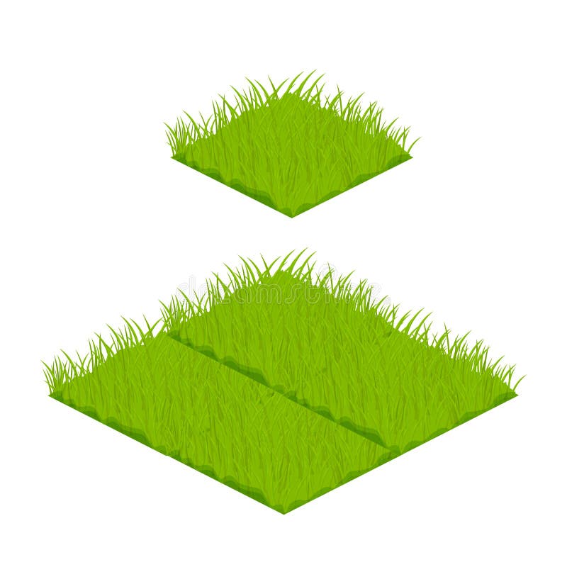 Set Isometric Tile Lawn Map Elements Grass, Stones in Cartoon Style ...