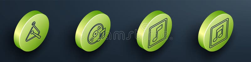Set Isometric Triangle Musical Instrument, Vinyl Disk, Music Note, Tone ...
