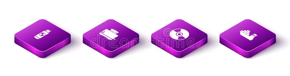 Set Isometric USB Flash Drive and Shield, Toaster with Toasts, CD or ...