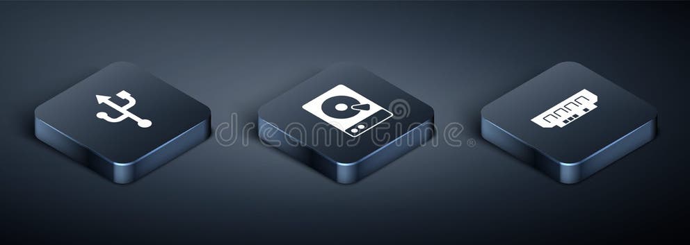 Set Isometric USB, RAM, Random Access Memory and Hard Disk Drive HDD ...