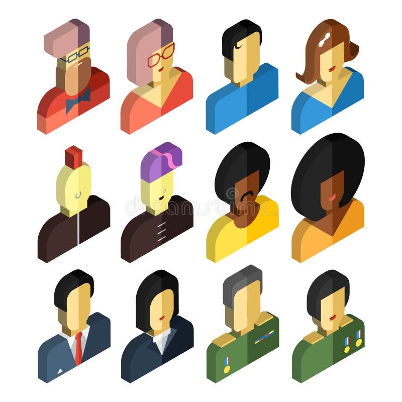 Set of Isometric Vector Characters. Avatar Flat Design Icons Stock ...