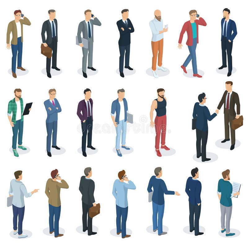 Set of Isometric Vector Standing Men Stock Vector - Illustration of ...