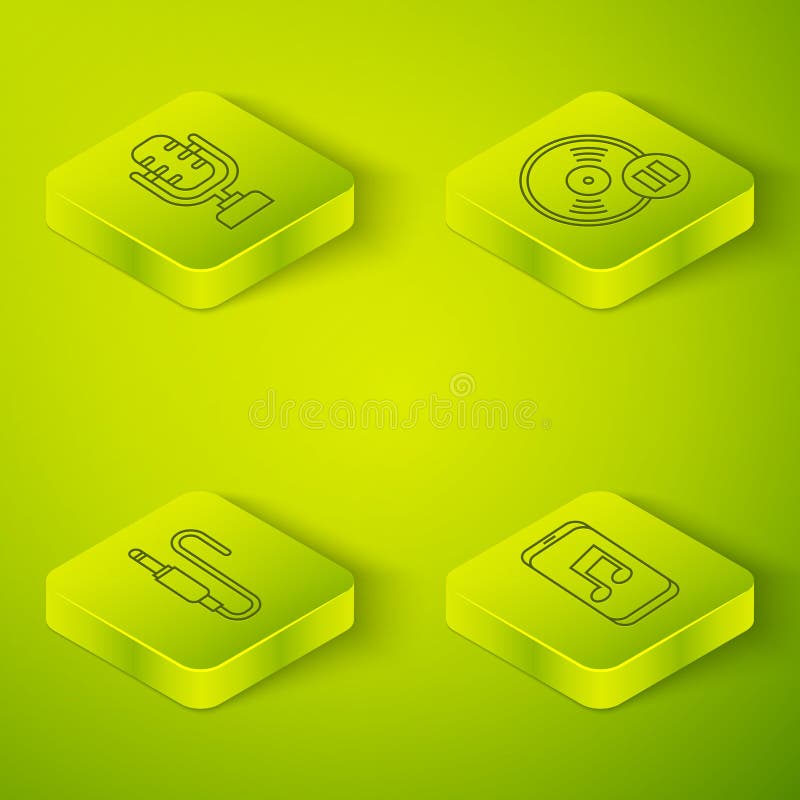 Set Isometric Vinyl Disk, Audio Jack, Music Player and Microphone Icon ...
