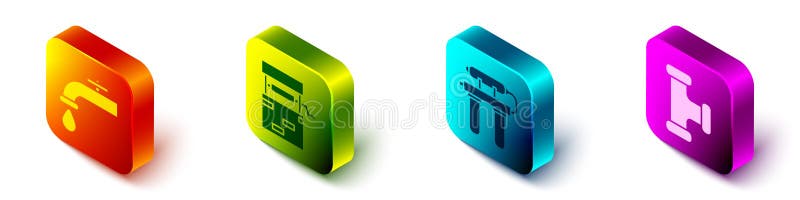 Set Isometric Water Tap, Well, Water Filter and Industry Metallic Pipe ...