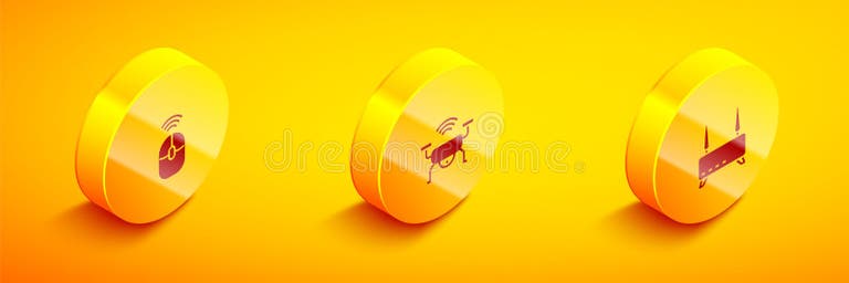 Set Isometric Wireless Computer Mouse, Smart Drone System and Router ...