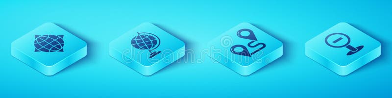 Set Isometric World Globe with Compass, Earth Globe, Stop Sign and ...