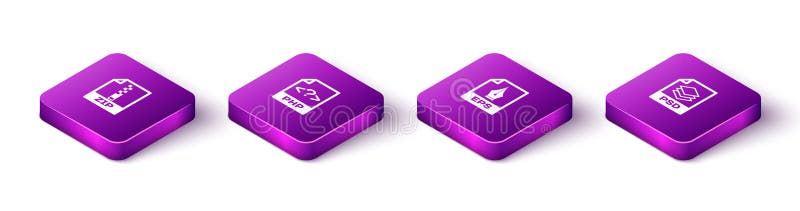 Set Isometric ZIP File Document, PHP, EPS and PSD Icon. Vector Stock Vector - Illustration of ...