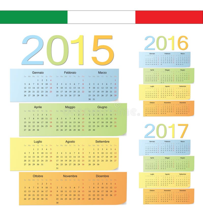Set of Italian 2015, 2016, 2017 Color Vector Calendars Stock Vector ...