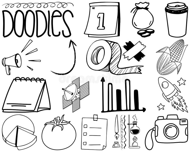 Set of Item and Symbol Hand Drawn Doodle Stock Vector - Illustration of ...