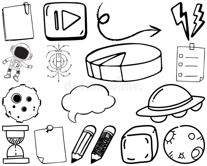 Set of Item and Symbol Hand Drawn Doodle Stock Vector - Illustration of ...