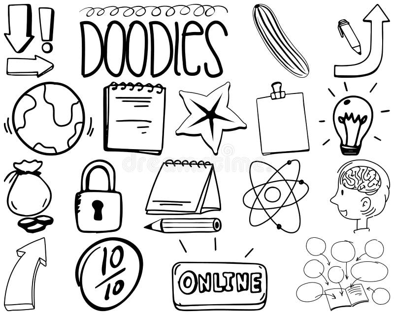 Set of Item and Symbol Hand Drawn Doodle Stock Vector - Illustration of ...