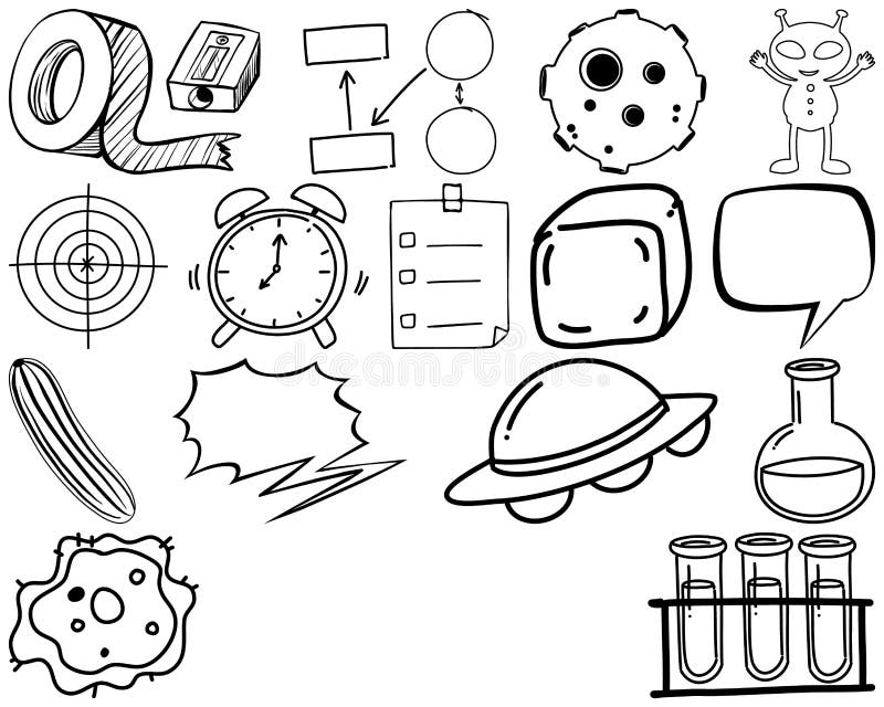 Set of Item and Symbol Hand Drawn Doodle Stock Vector - Illustration of ...
