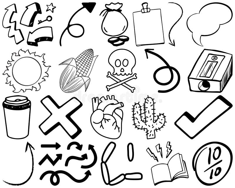 Set of Item and Symbol Hand Drawn Doodle Stock Vector - Illustration of ...