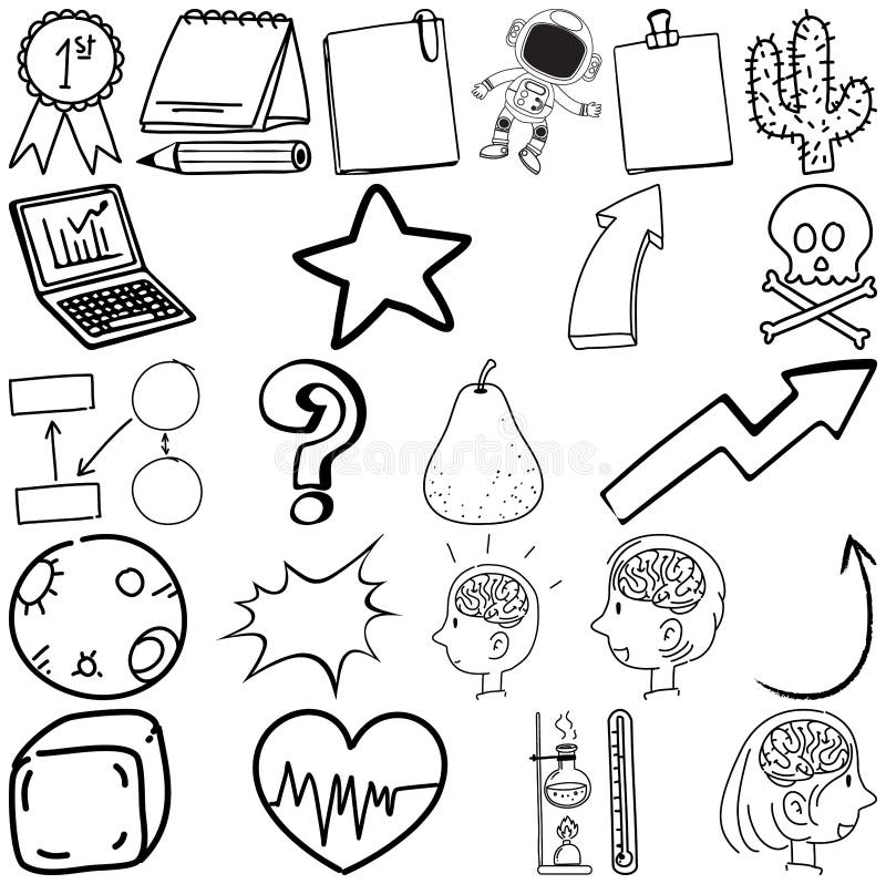Set of Item and Symbol Hand Drawn Doodle Stock Vector - Illustration of ...