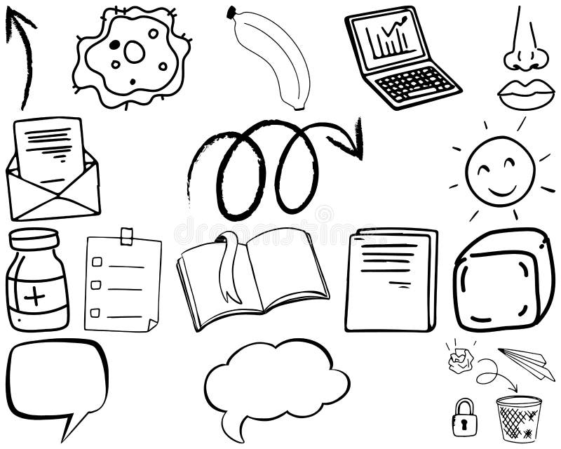 Set of Item and Symbol Hand Drawn Doodle Stock Vector - Illustration of ...