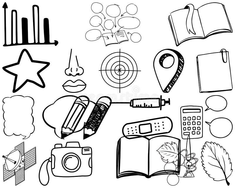 Set of Item and Symbol Hand Drawn Doodle Stock Vector - Illustration of ...