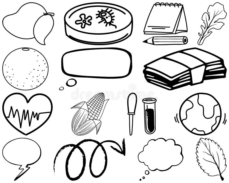 Set of Item and Symbol Hand Drawn Doodle Stock Vector - Illustration of ...