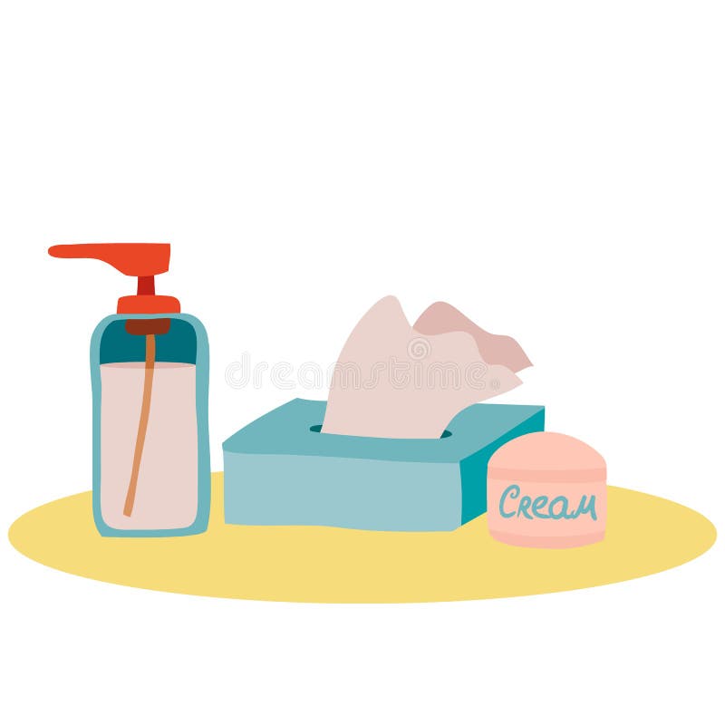 Set of Items for Beauty Routine Cream and Napkins, Isolated Object on a ...