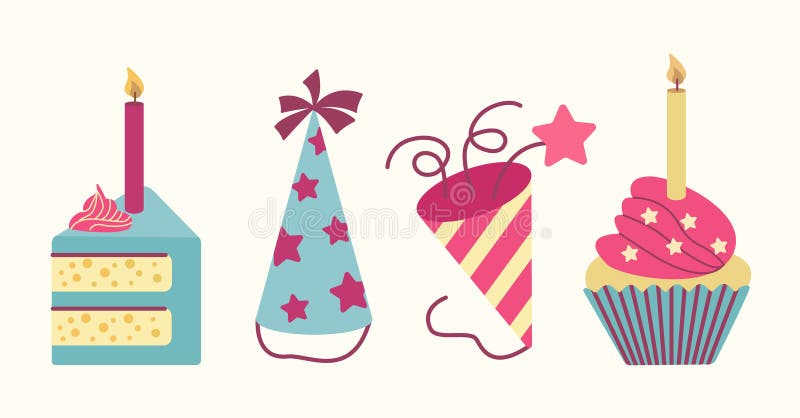 A Set of Items for a Birthday Celebration. Stock Vector - Illustration ...